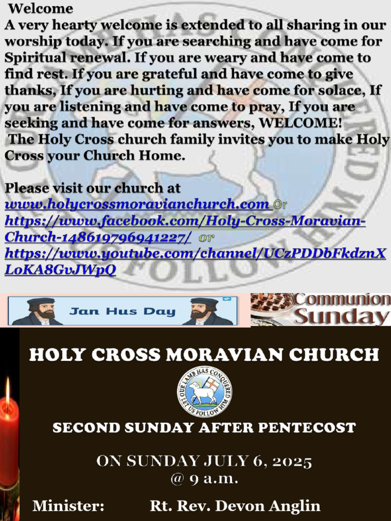HC Moravian Church JULY 6, 2024 Communion Sunday | PDF | Eucharist ...