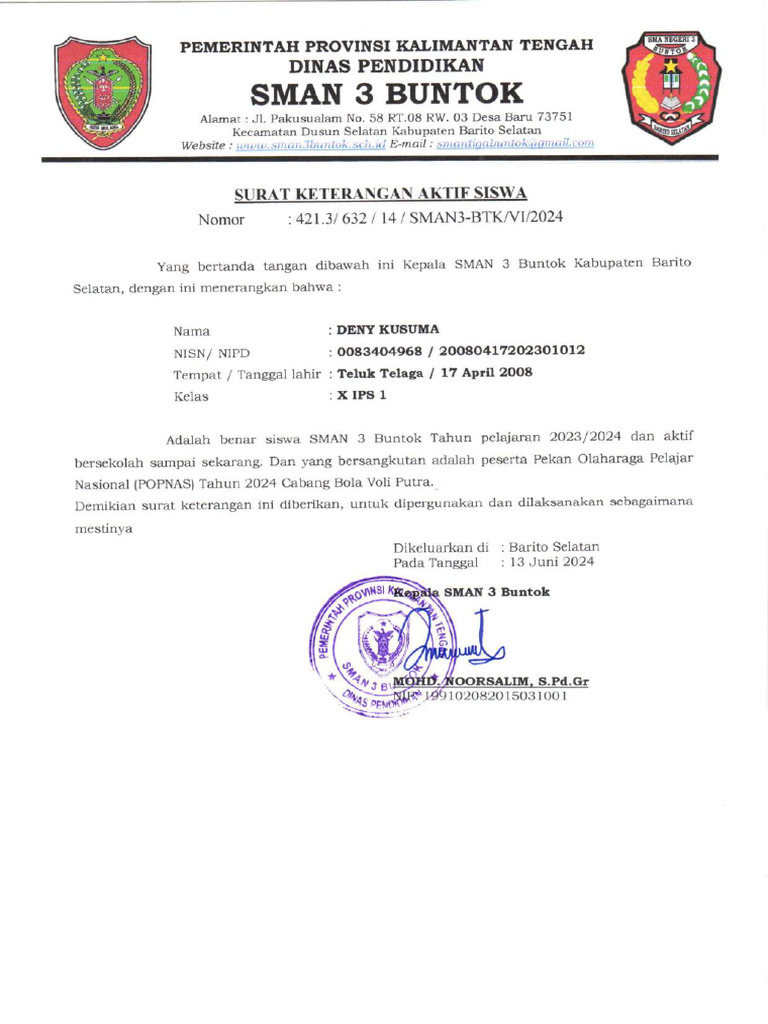 Surat Aktif Deny Kusuma | PDF
