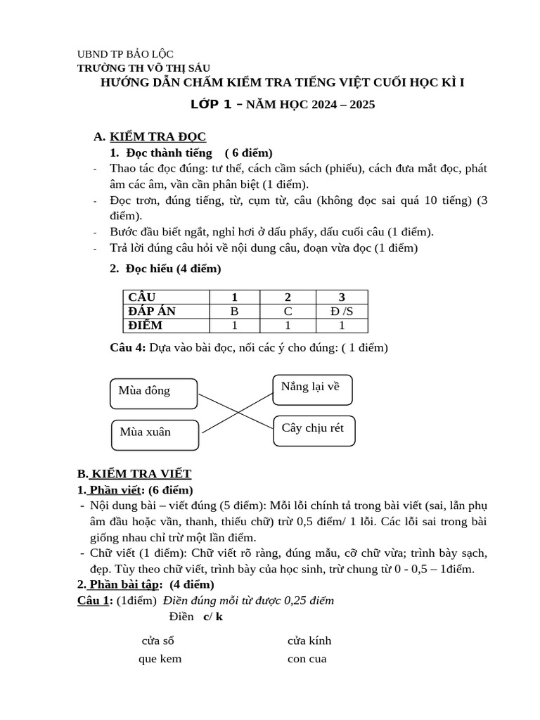 ĐỀ TV LỚP 1 CTST HKI | PDF