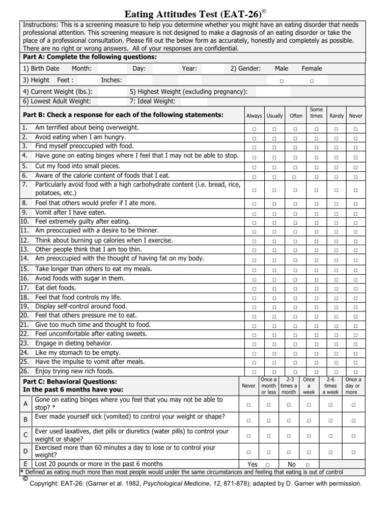 EAT-26 Eating Disorder Screening Tool | PDF | Eating Disorder | Dieting