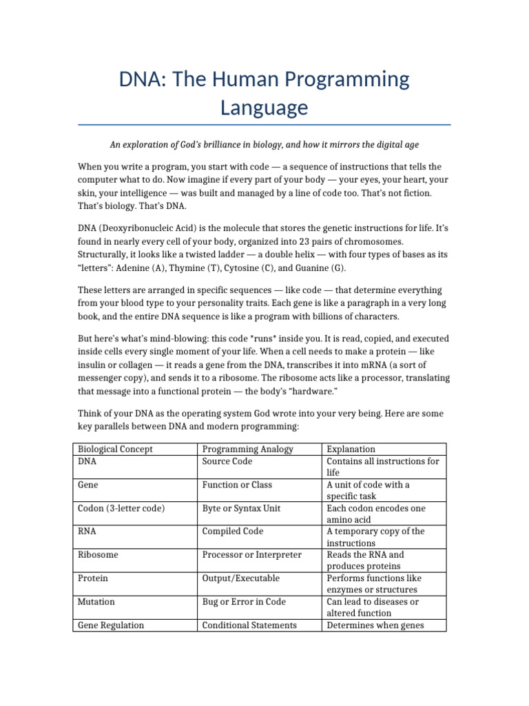 DNA The Human Programming Language | PDF | Dna | Nucleic Acid Sequence