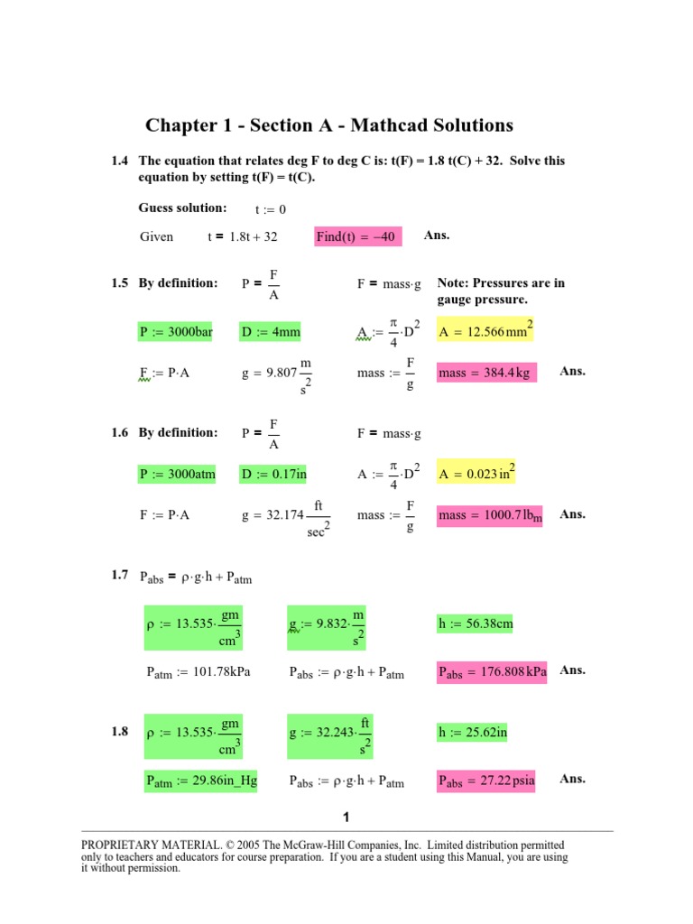 Chapter 1 Section A Mathcad Solutions Download Free Pdf Fuels Gasoline 