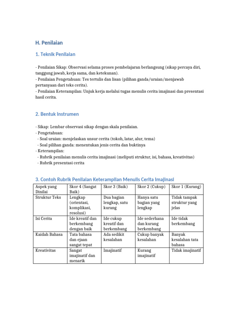 Bagian H Penilaian RPP | PDF