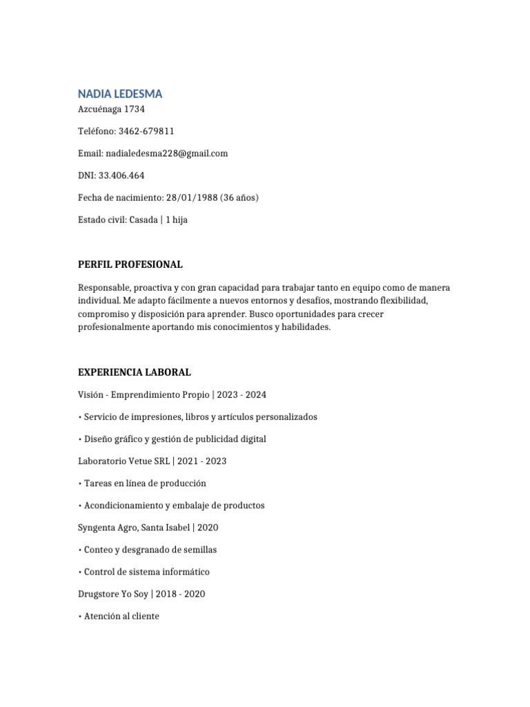 CV Nadia Ledesma ATS | PDF