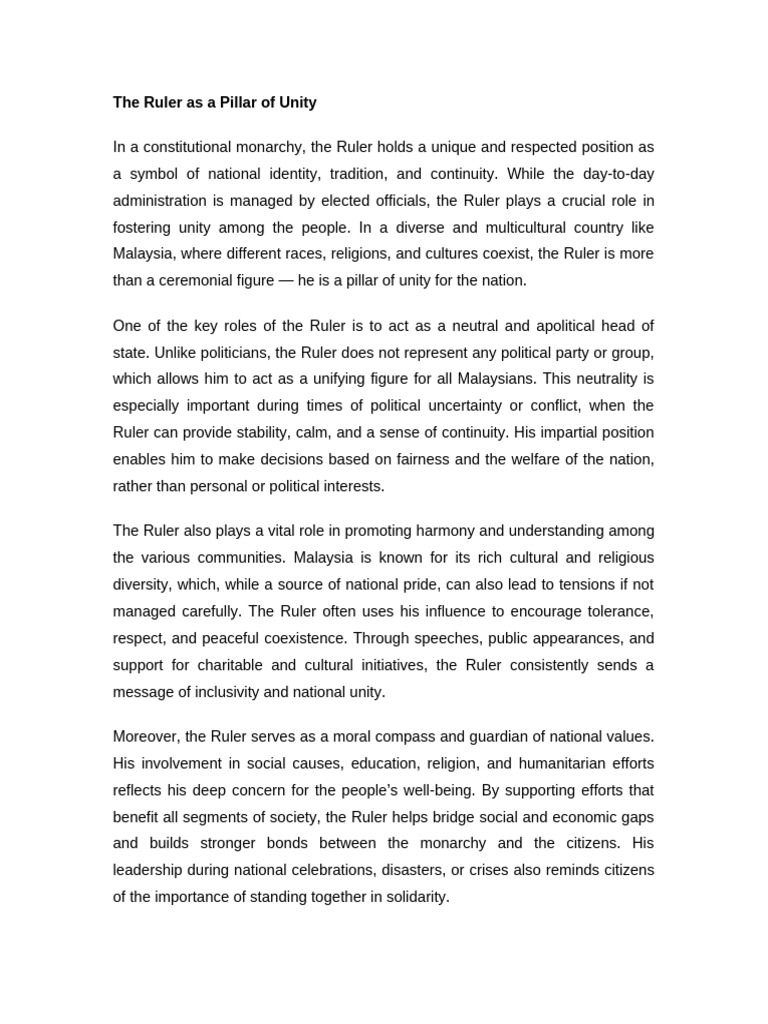 The Ruler as Malaysia's Unity Symbol | PDF | Multiculturalism | Malaysia