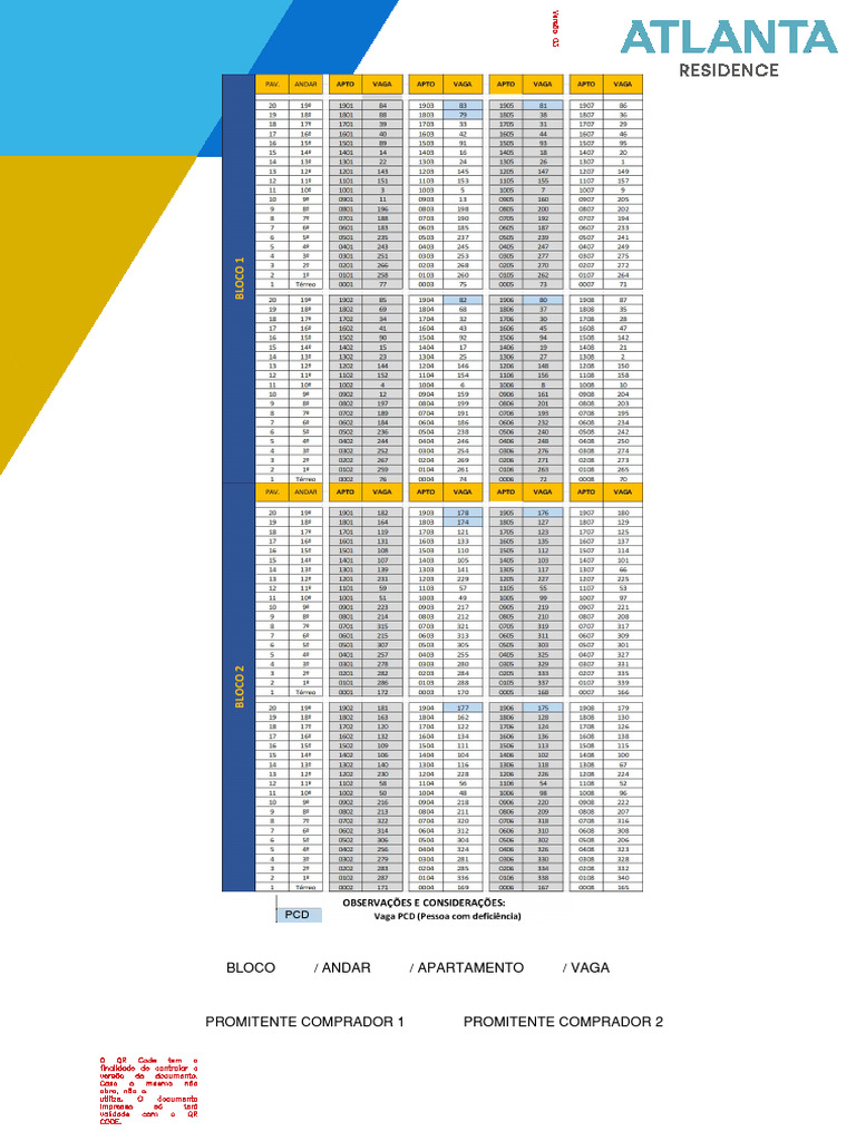 Tabela de Vagas -01-01-R00 - Atlanta | PDF