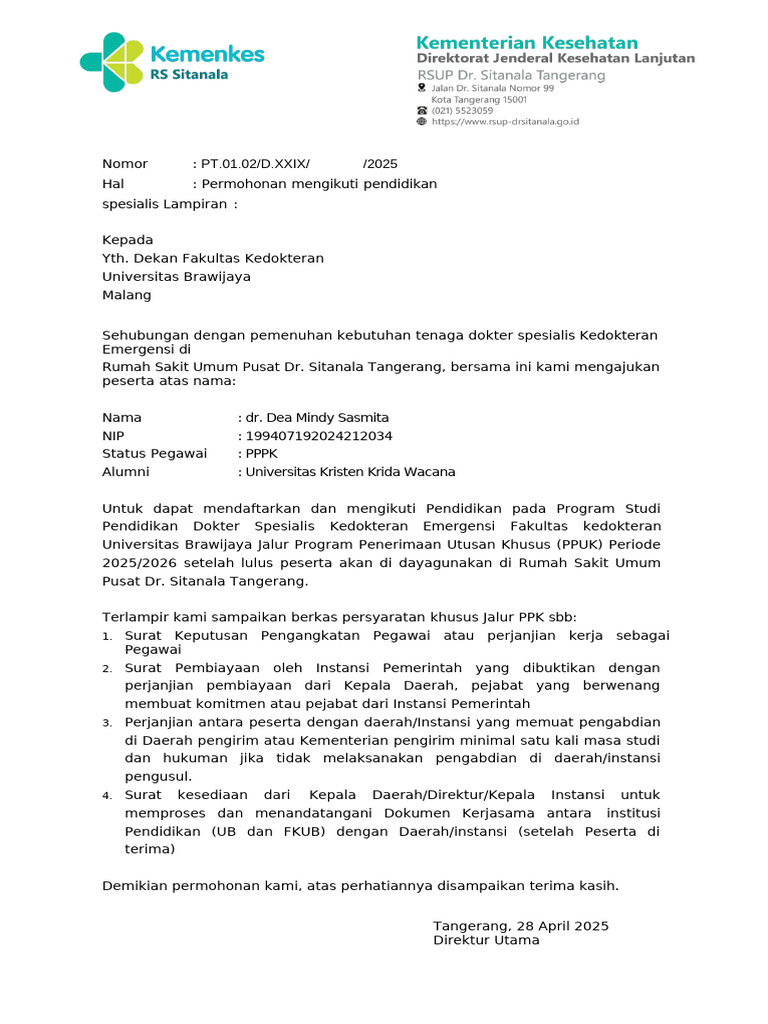 Permohonan Pendidikan dr. Dea Mindy Sasmita | PDF