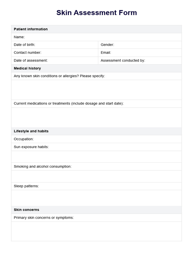 Skin Assessment Form Template | PDF