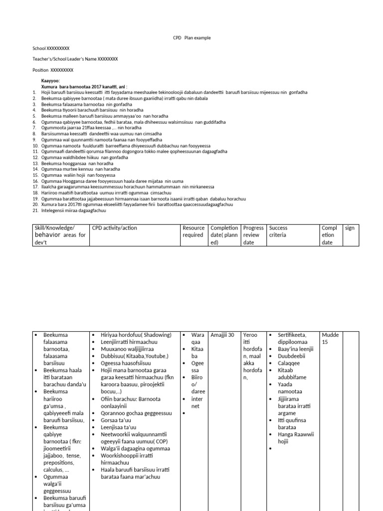CPD Plan Template | PDF
