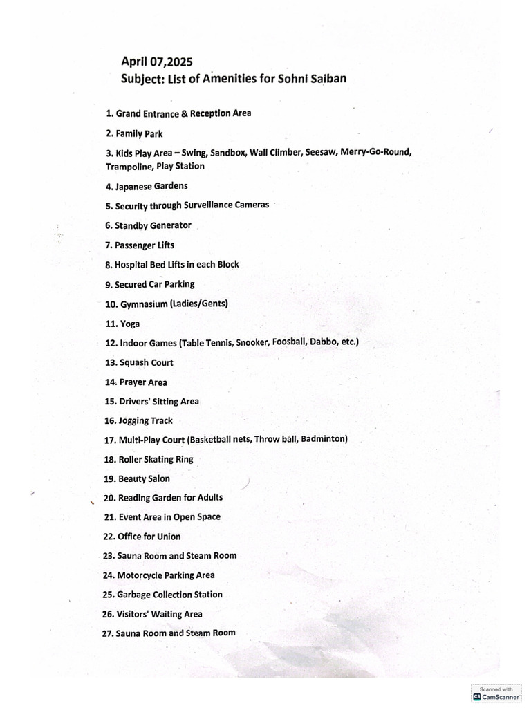 Sohni Saiban Amenities | PDF