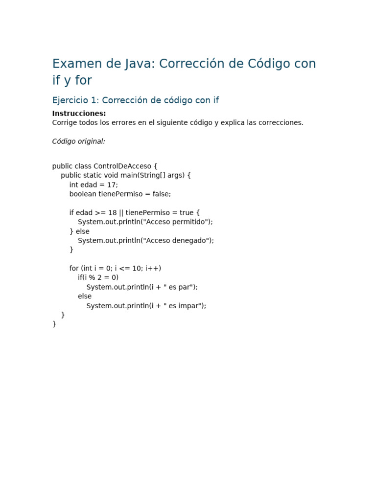 Corrección de Código en Java: Ejercicios If y For | PDF | Programación ...