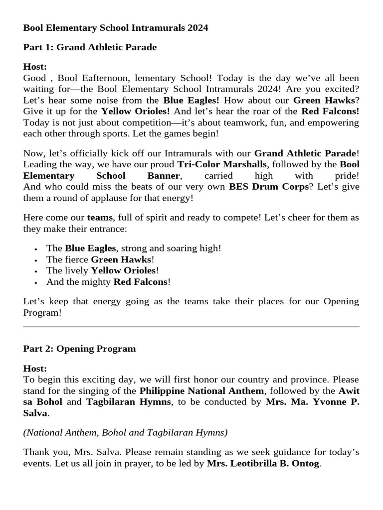 Bool Elementary School Intramurals 2024 | PDF