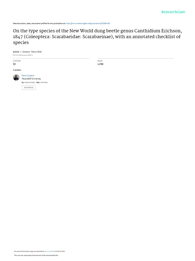 On The Type Species of The New World Dung Beetle Genus Canthidium ...