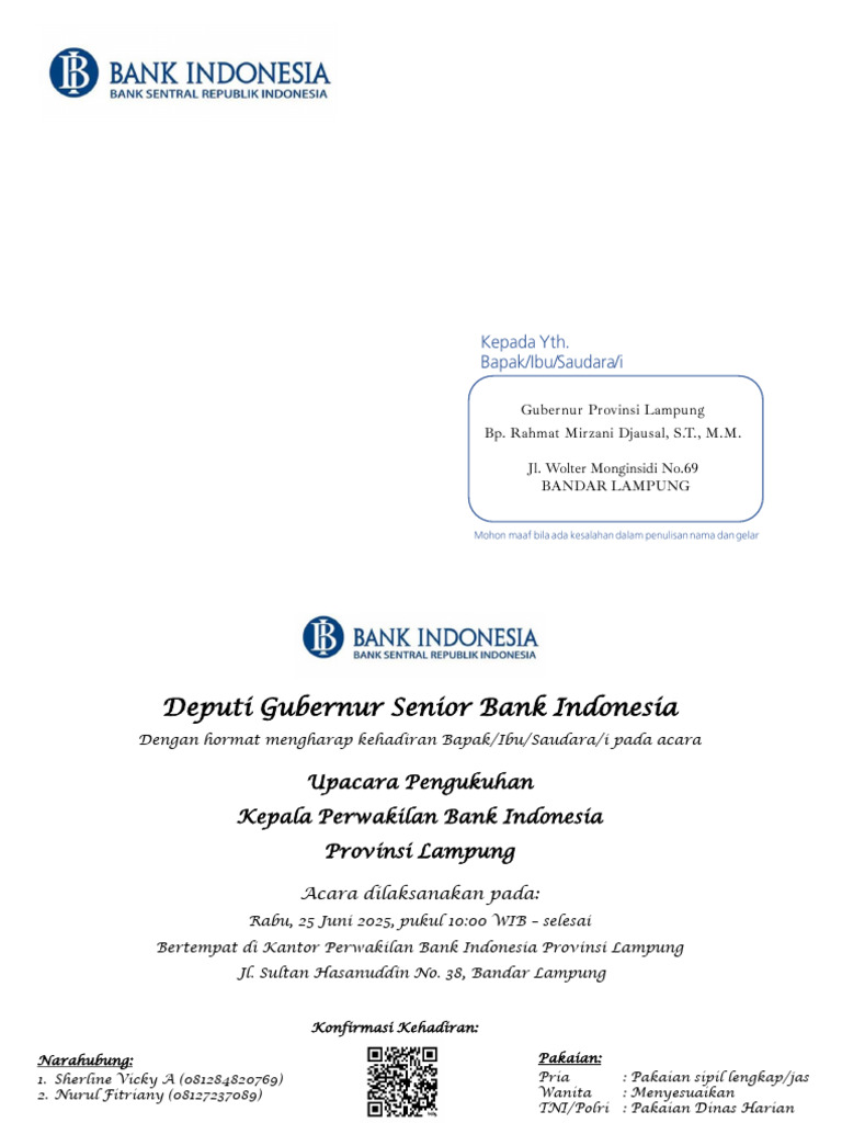 Undangan Pengukuhan 2025 - Pak Gub | PDF