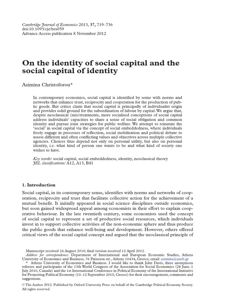 Social Capital and Identity in Economics | PDF | Social Capital ...