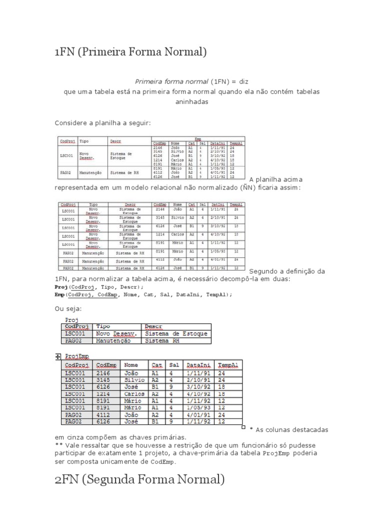2FN (Segunda Forma Normal) | PDF | Tabela (banco de dados) | Modelo ...