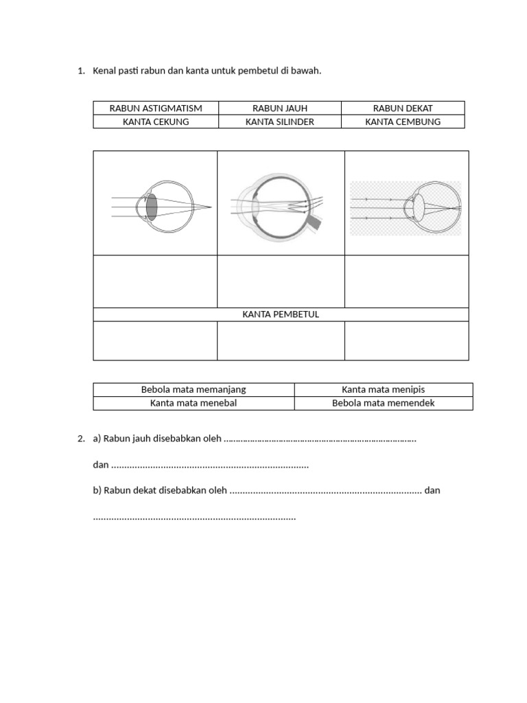 Kenal Pasti Rabun Dan Kanta Untuk Pembetul Di Bawah | PDF