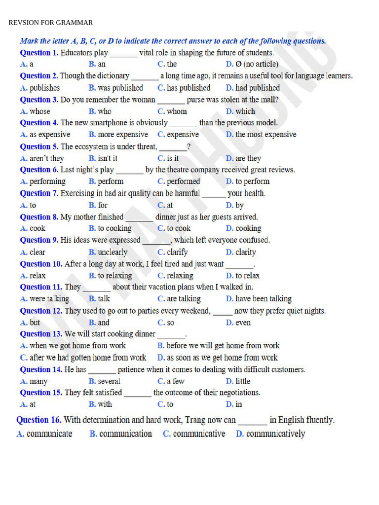 Revsion For Grammar | PDF