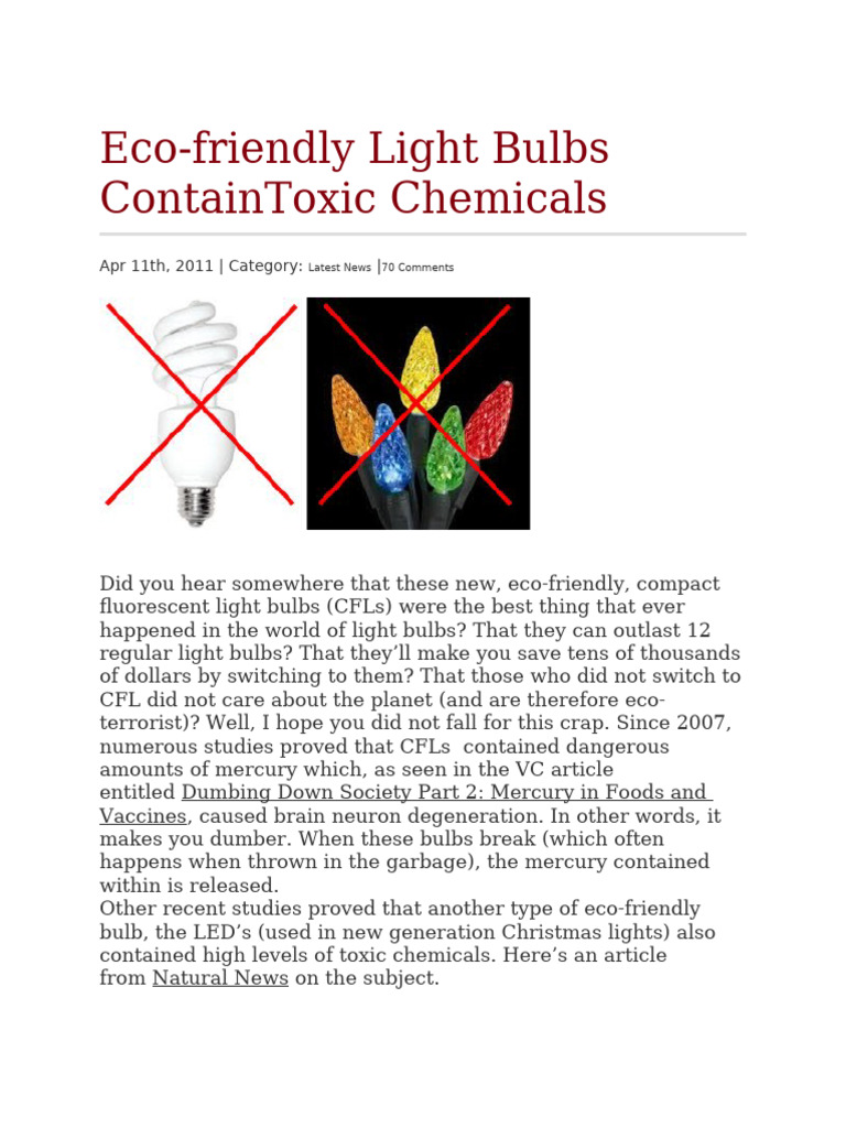 Eco-Friendly Light Bulbs ContainToxic Chemicals | PDF | Compact ...