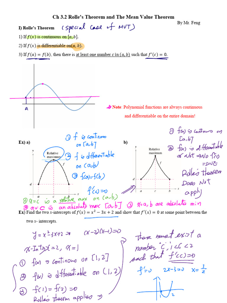 Rolle's Theorem & Mean Value Theorem | PDF