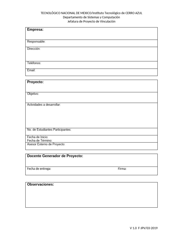JPV - 3 - Formato Proyectos de Vinculacion | PDF