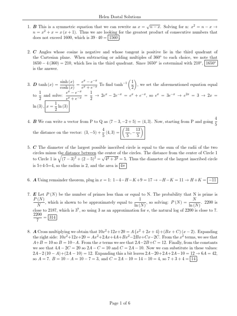 Math Problem Solutions and Explanations | PDF | Circle | Cartesian ...