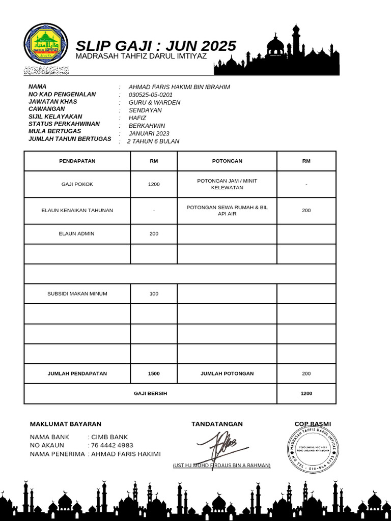Slip Gaji Jun 2025 Ahmad Faris | PDF