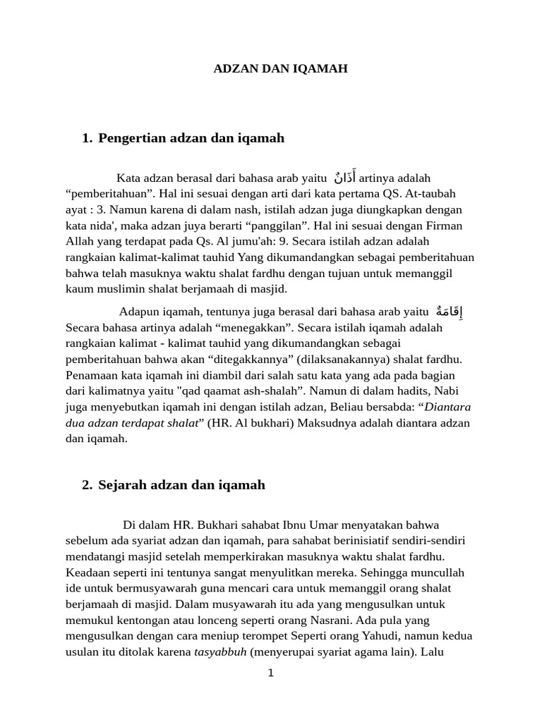 Pengertian dan Sejarah Adzan-Iqamah | PDF