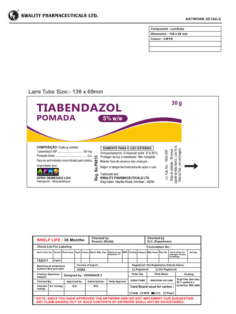 Tiabendazole Ointment 2%, 30gm. Tube | PDF