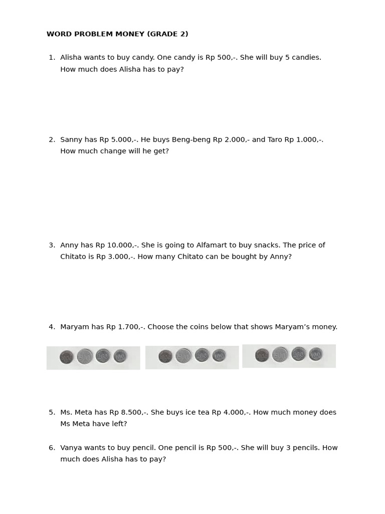 Word Problem Money | PDF