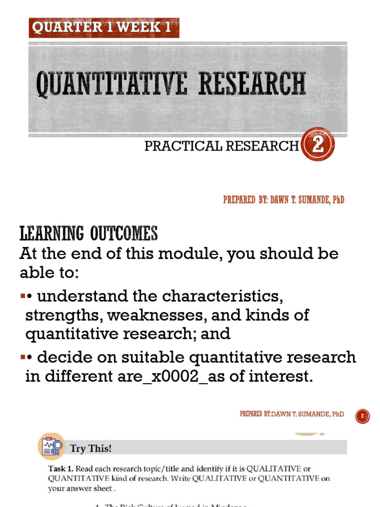 WEEK 1 Kinds of Quantitative | PDF | Quantitative Research | Data