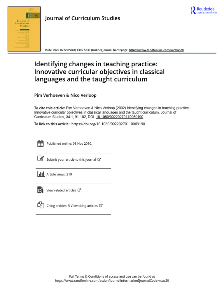 Identifying Changes in Teaching Practice Innovative Curricular ...