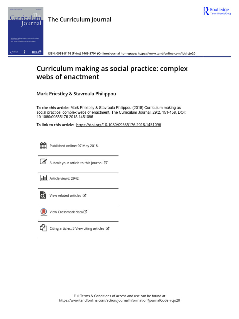 Curriculum Making As Social Practice Complex Webs of Enactment | PDF | Curriculum | Teachers