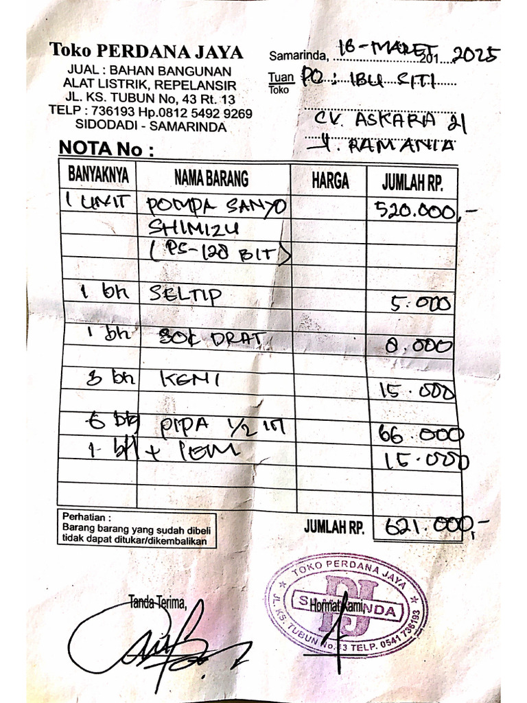 Nota Pompa Air | PDF