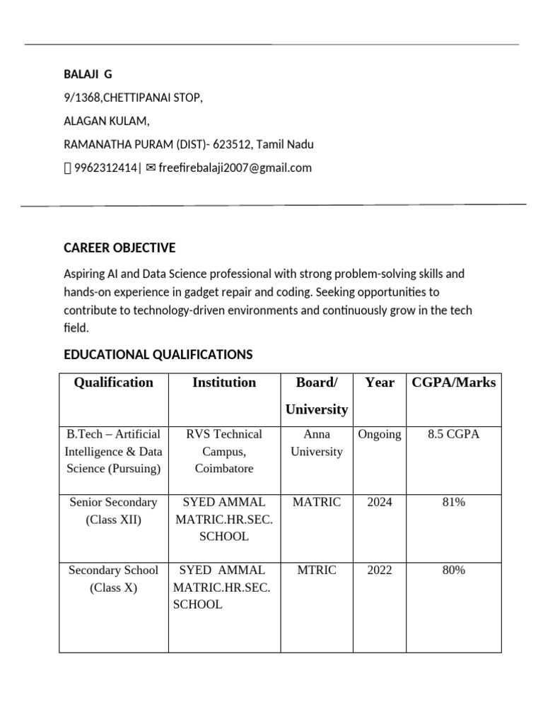 Balaji.g Resume | PDF