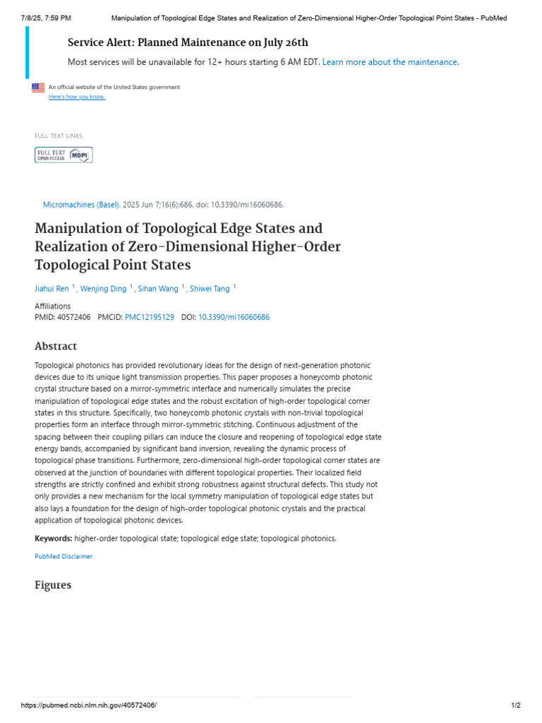 Manipulation of Topological Edge States and Realization of Zero ...