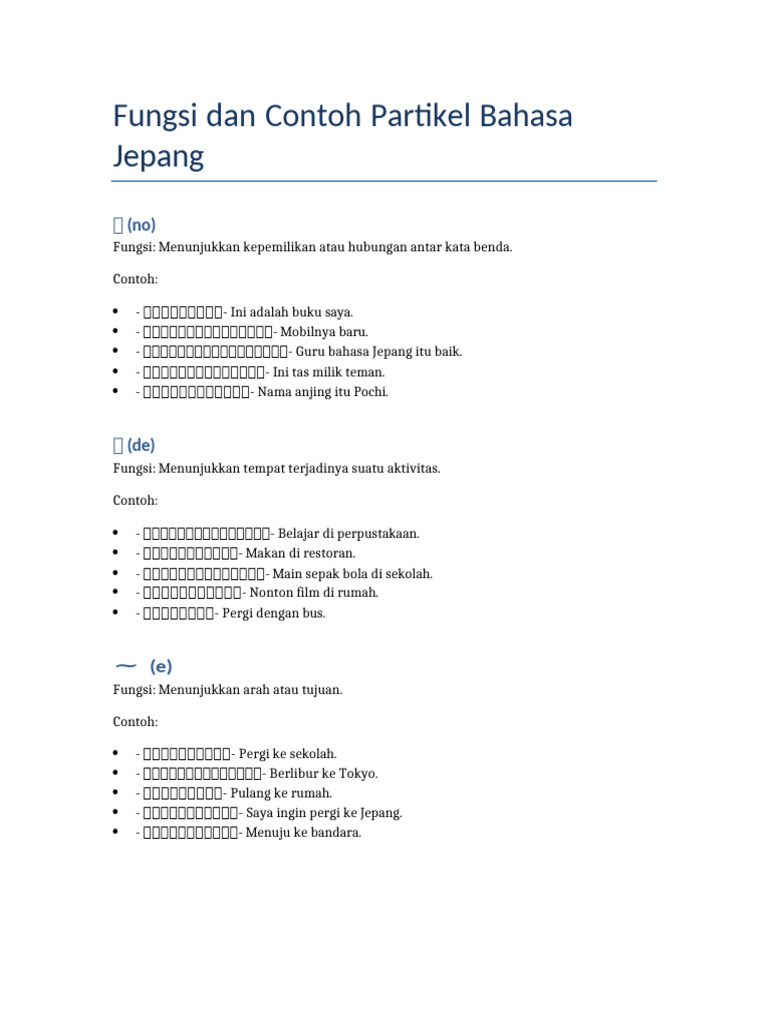 Fungsi Partikel Bahasa Jepang | PDF