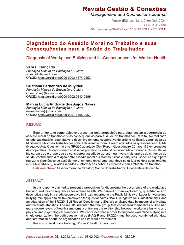 Diagnóstico do Assédio Moral no Trabalho | PDF | Análise de dados ...