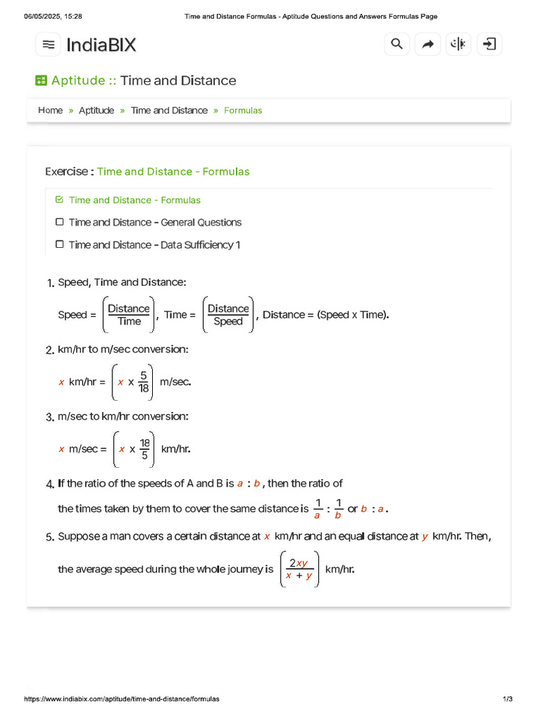 Time and Distance Formulas - Aptitude Questions and Answers Formulas ...