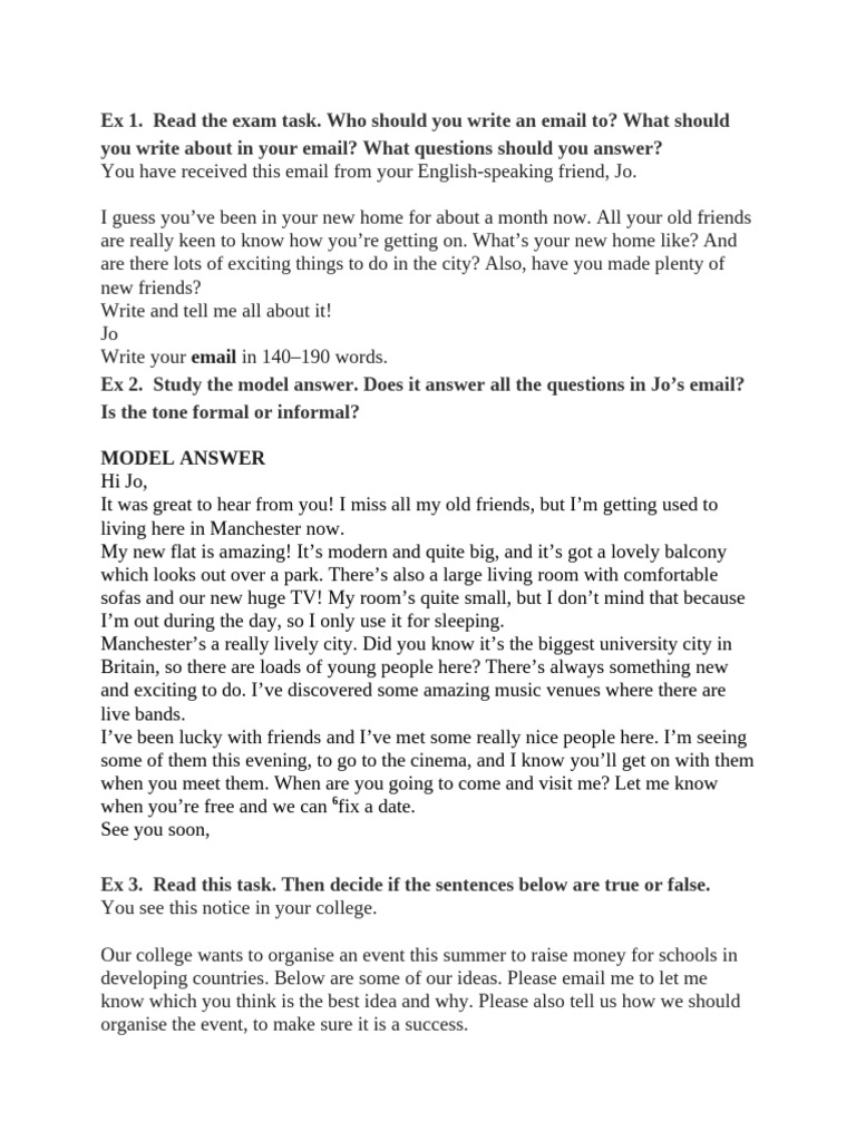 Email Writing Tasks and Model Answers | PDF