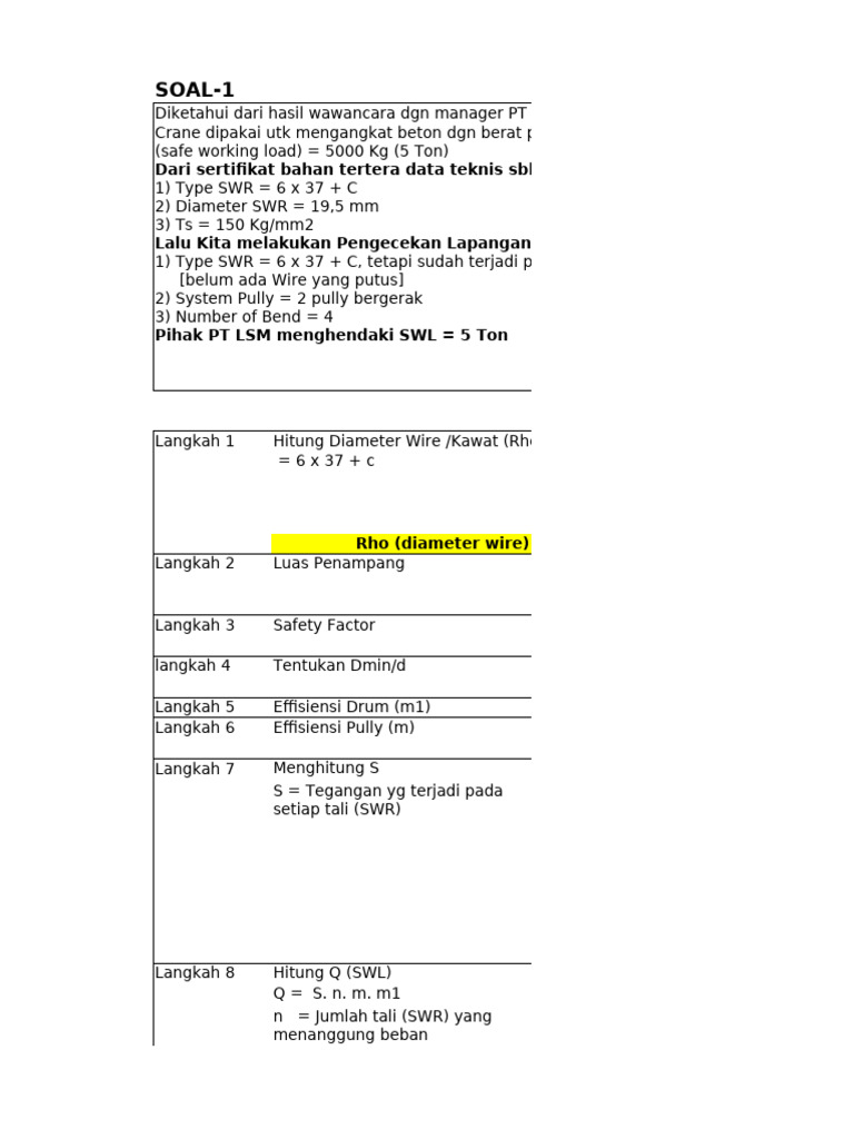Latihan Hitungan (Rumus Wire Rope) | PDF