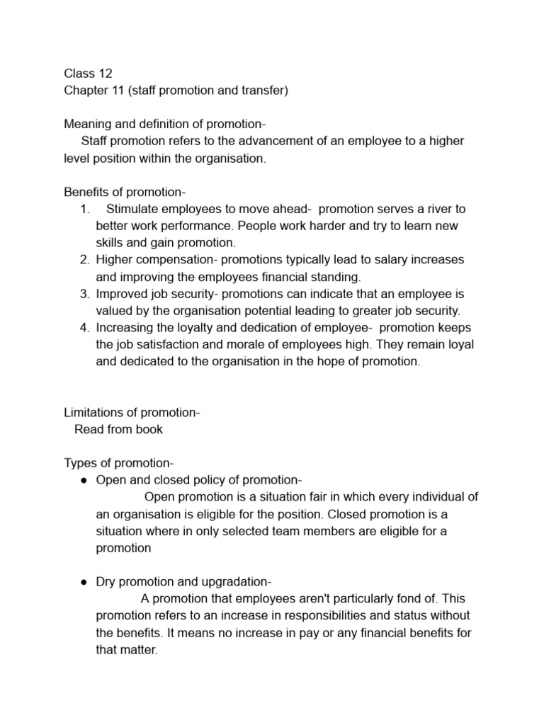 Staff Promotion and Transfer Explained | PDF | Employment | Business