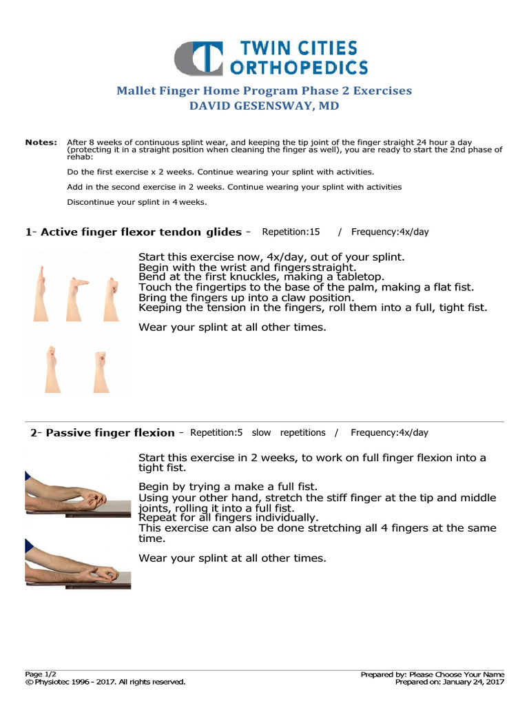 Mallet Finger Home Program Phase 2 Exercises 1 | PDF