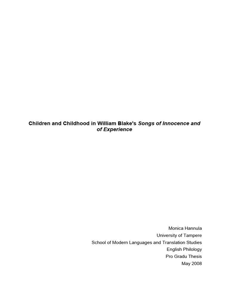 Childern and Childhood in William Blake's Songs of Innocence and ...