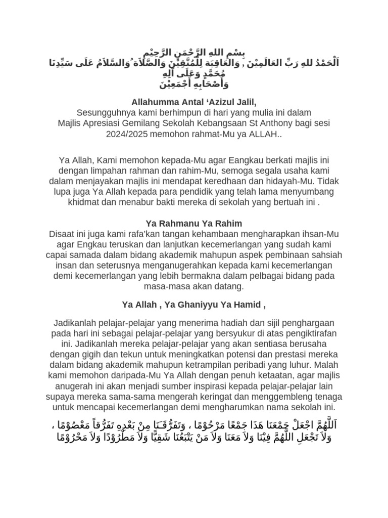Majlis Apresiasi Sekolah Kebangsaan St Anthony | PDF