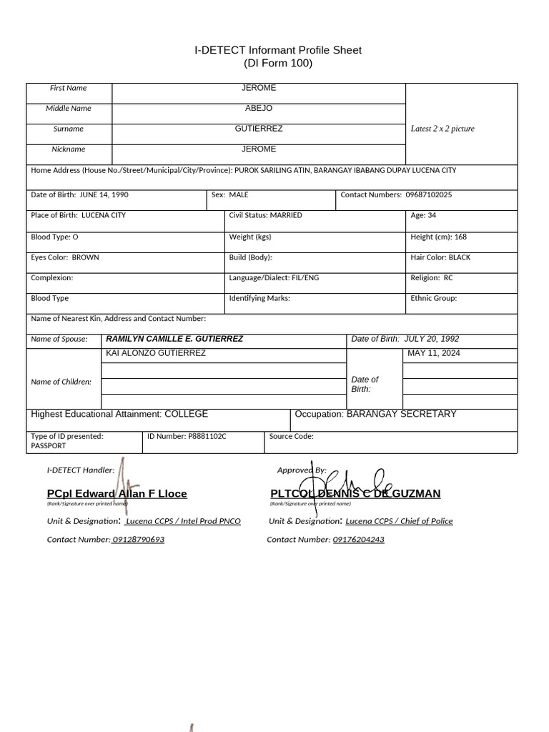 Ibabang Dupay New Bins Profile Format | PDF