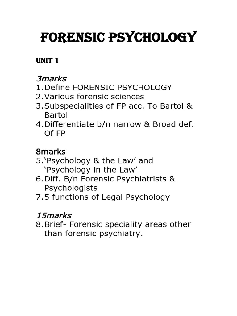 Forensic Psychology Imp. Qns | PDF