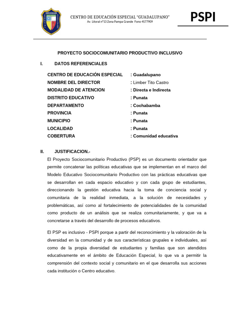 Proyecto PSPI: Alimentación y Limpieza | PDF | Educación especial ...