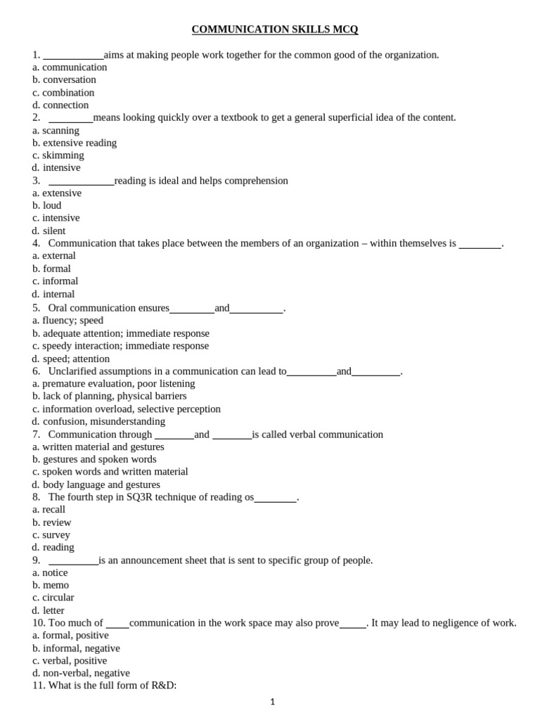 Communication Skills MCQs | PDF | Communication | Code