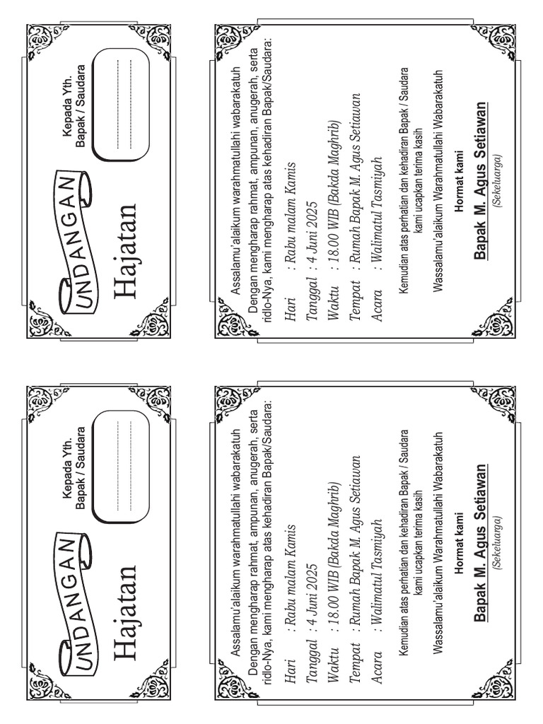 Undangan Hajatan Aliyan Rumah Dan Walimatul Tasmiyah | PDF